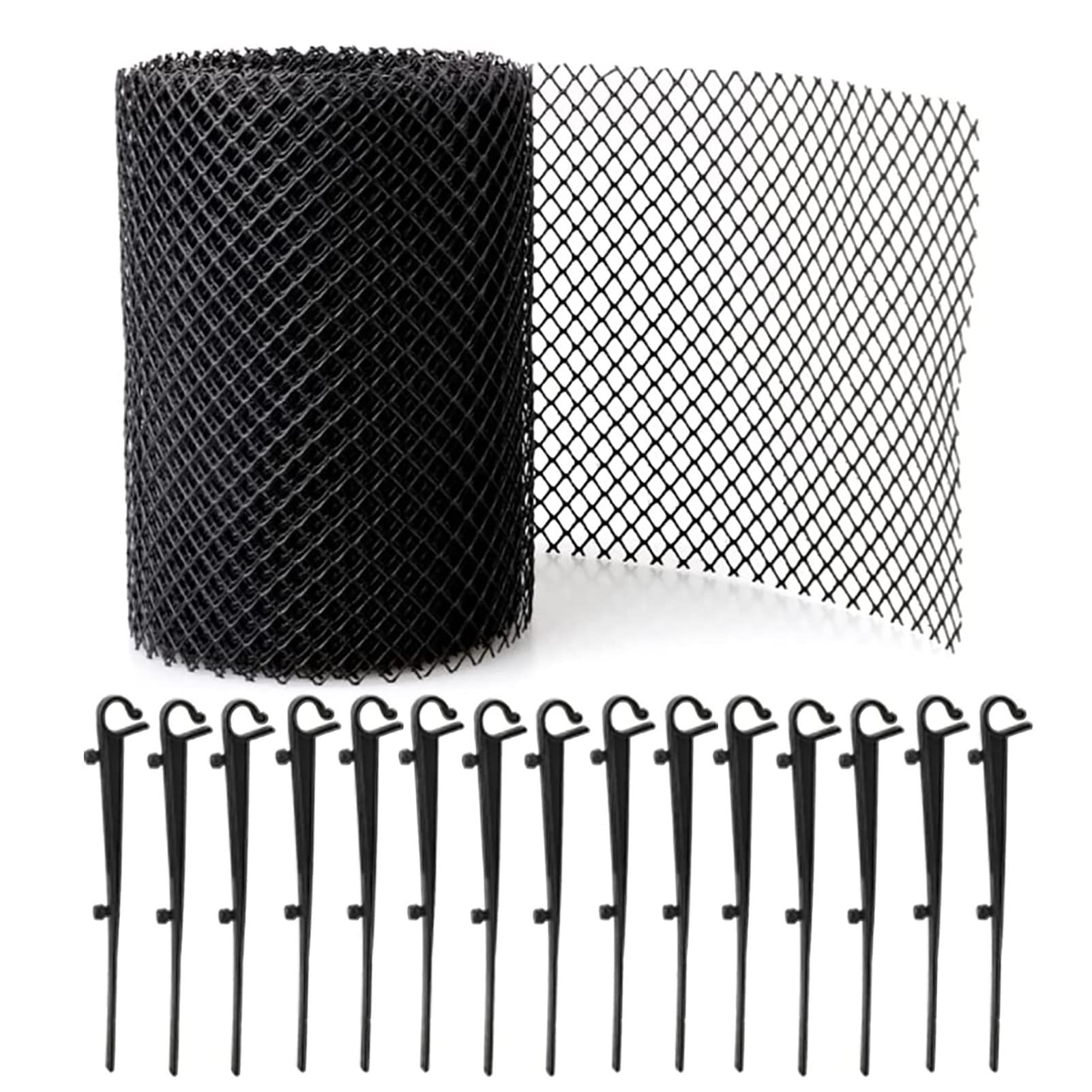 DEYROS Gutter Guard Mesh, 15cm X 6m Gutter Guards Leaf Protectors, Mesh Gutter Safeguard with 15 Fixing Hooks, Blocking Garbage Leaf Prevention Gutter Mesh for Leaves, Twigs and Branches