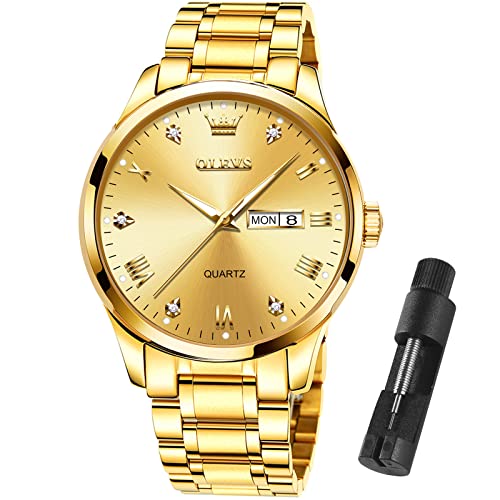 Watch for Men OLEVS Gold Watches for Men Waterproof Stainless Steel 14K Gold Watch with Day and Date Casual Luxury Dress Men's Wrist Watches Quartz Mens Watches Clearance Watch Men Gift,reloj para hombre