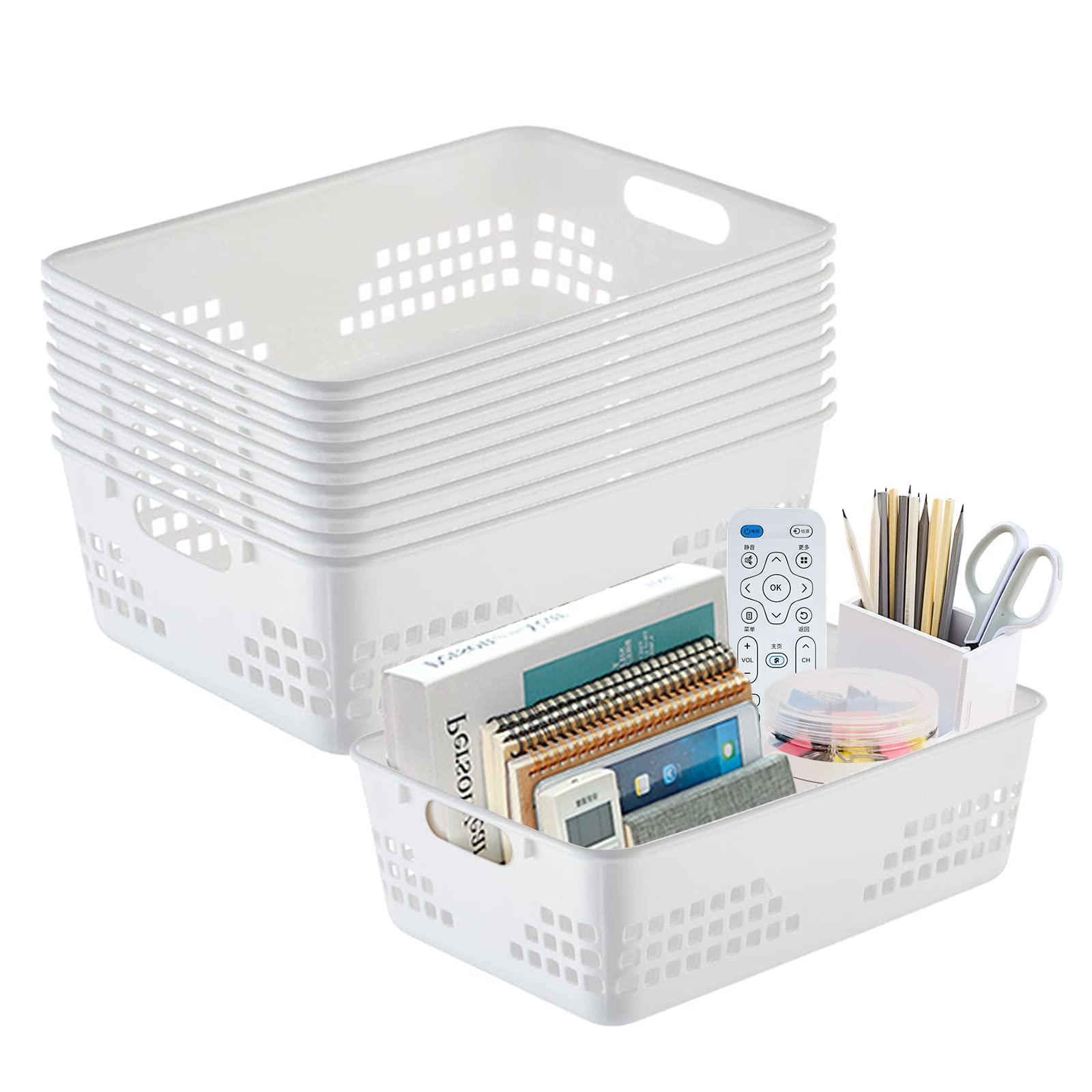 EWAFILU 10 Pack Plastic Storage Baskets, Stackable Pantry Organizer Bins 10.4 x 6.6 x 3.5 inches for Shelves Bathroom Pantry Closet