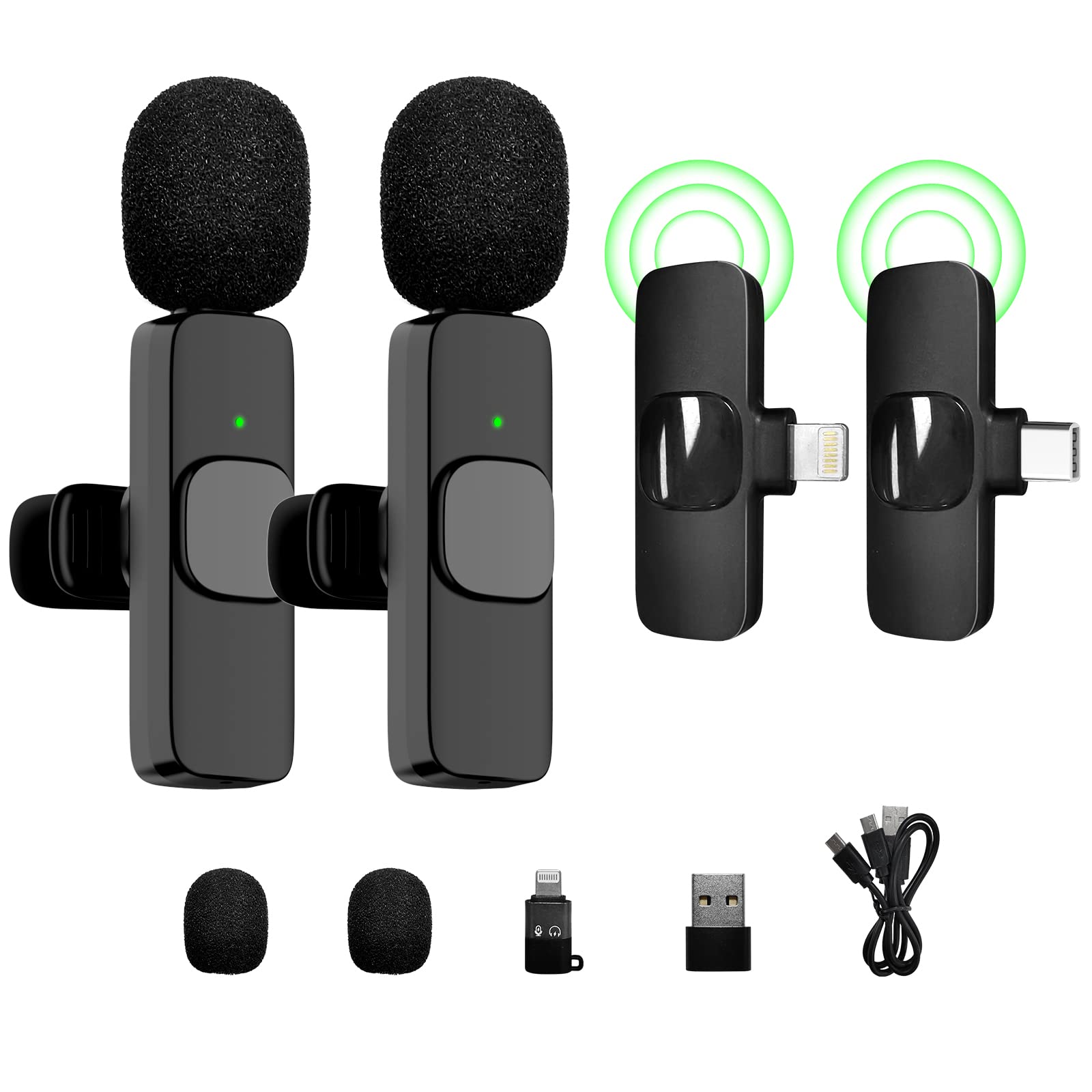 Epoya 2 Pack Wireless Lavalier Lapel Microphone for iPhone iPad,Wireless Microphones,Plug-Play Wireless Mic for iPhone Recording,Live Stream,YouTube,Facebook,TikTok