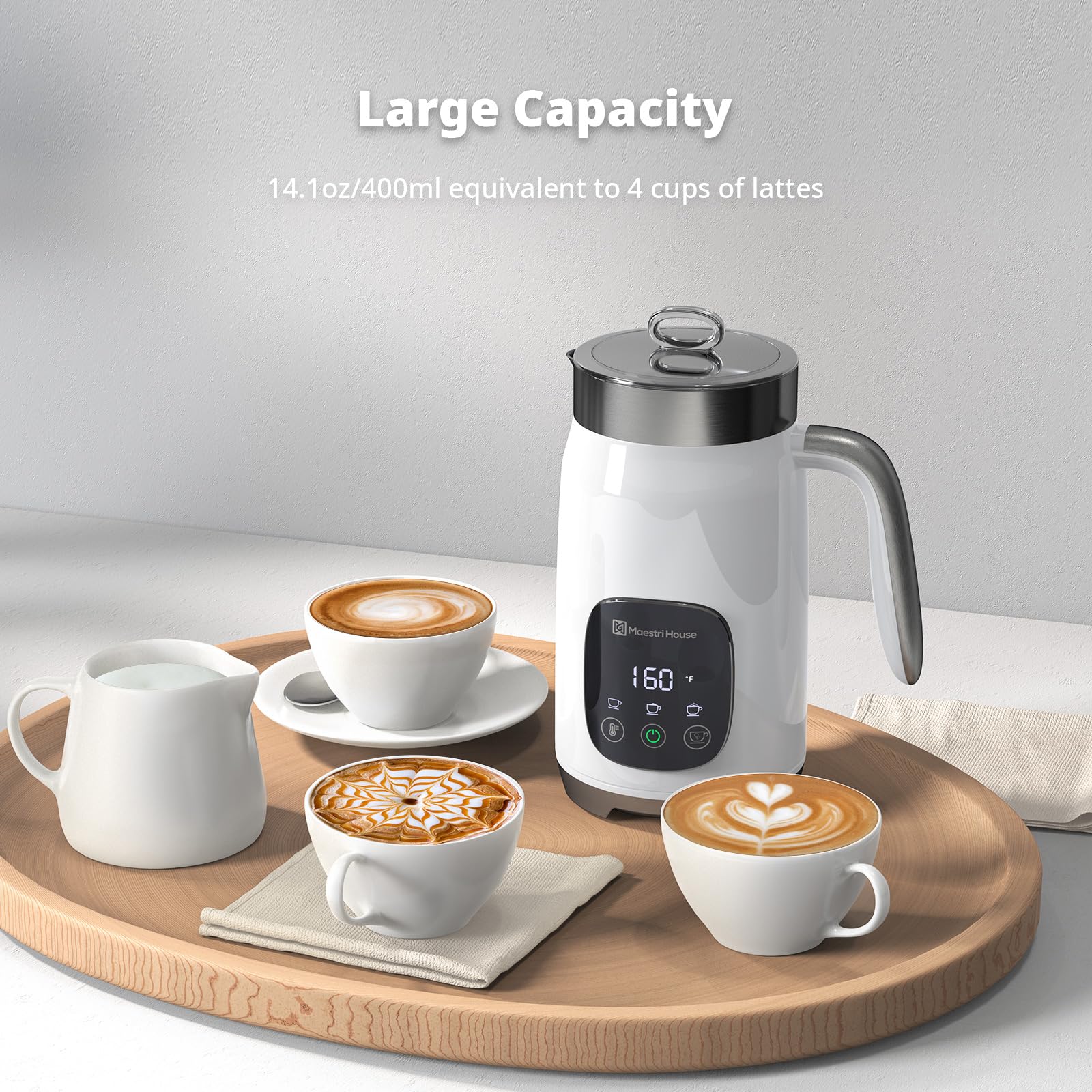 Maestri House Milk Frother, Variable Temp and Froth Thickness Milk Frother and Steamer, 500ML Smart Touch Control Foam Maker, Memory Function for Latte, Warm Milk, Hot Chocolate