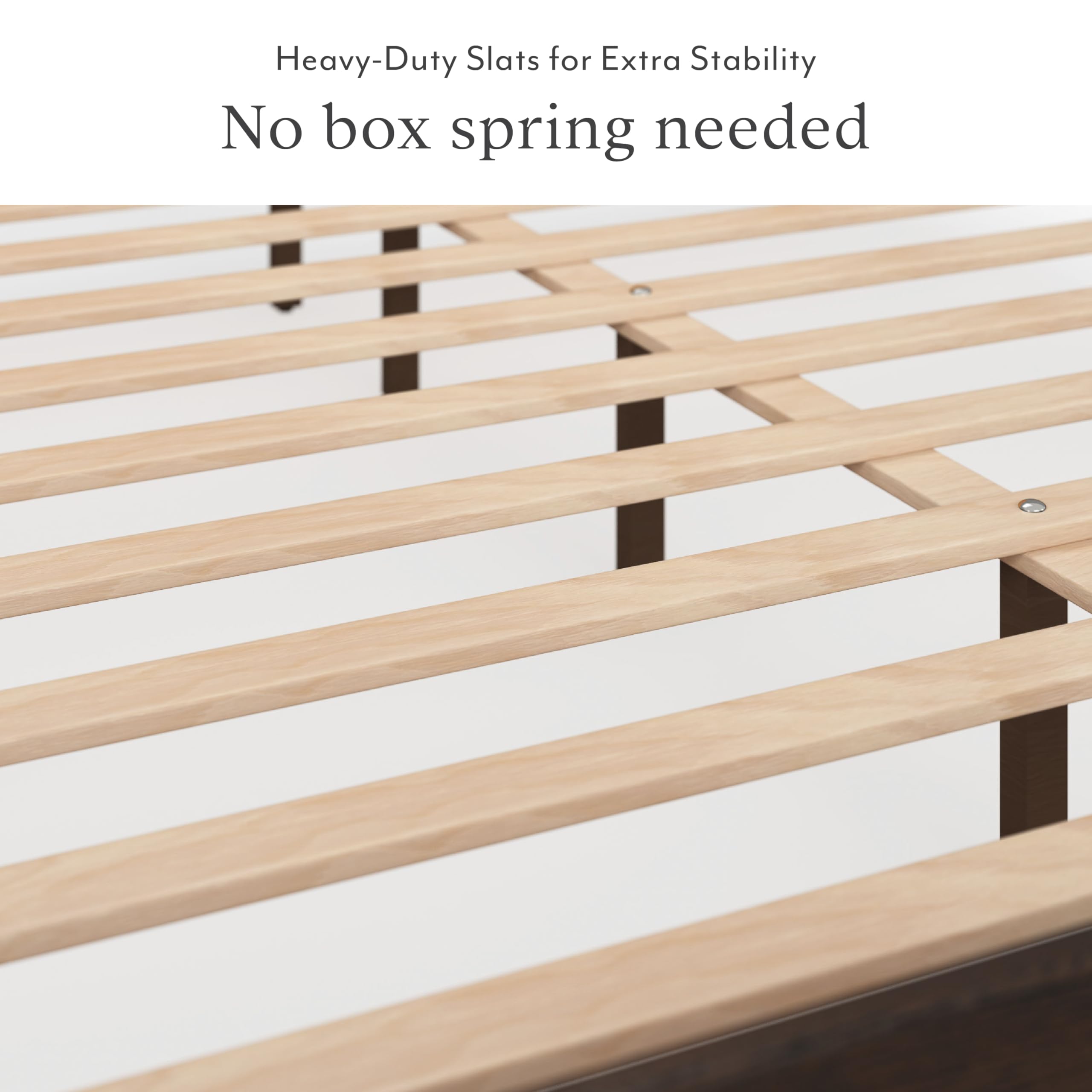 DG Casa Soloman Beige Solid Wood and Upholstered Platform Bed Frame with Tufted Headboard, Full Wooden Slats, Easy Assembly, No Box Spring Required - Modern Mid Century Style King Size Bed