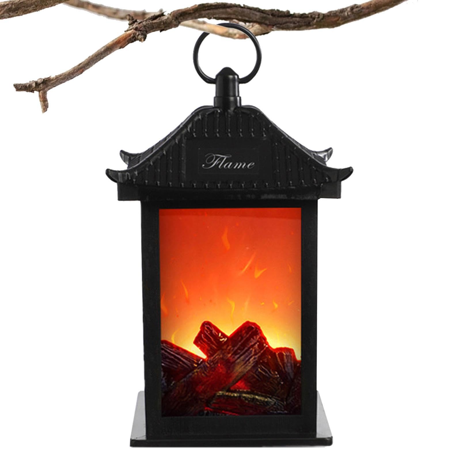Fireplace Decorative Lantern, Table Top Electric Fireplace Lamp with Touch Switch, Wall Mounted Electric Fireplace with Realistic Flame Effect, Battery Operated LED Fireplace Lamp for Home Courtyard