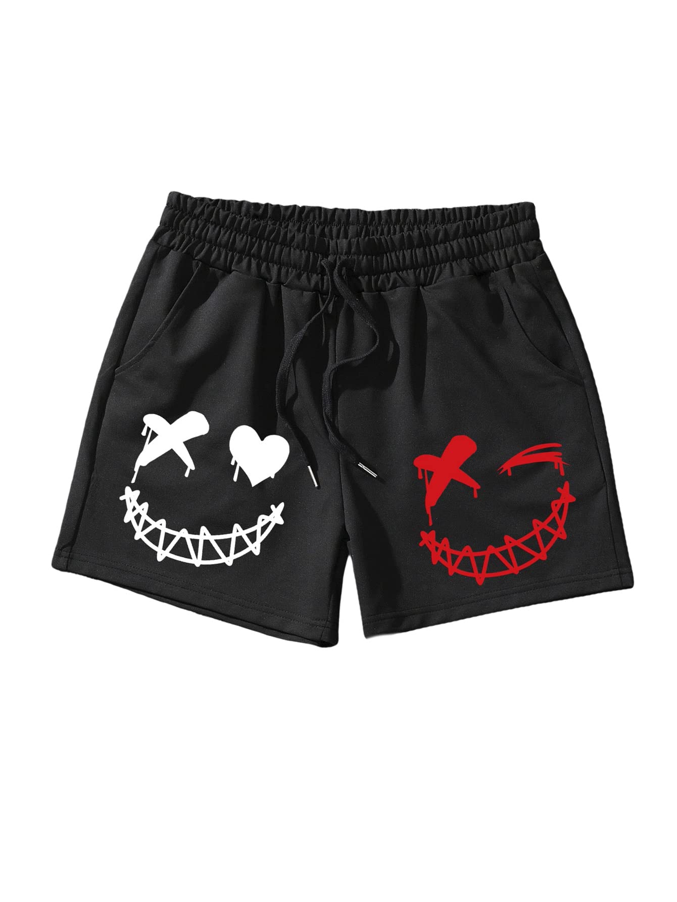 GORGLITTER Men's Cartoon Graphic Running Workout Shorts Drawstring Waist Track Shorts with Pockets Black Cartoon Large