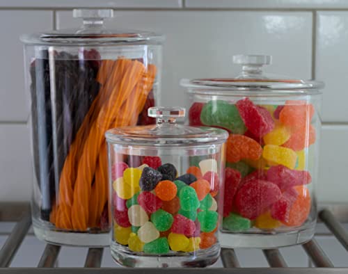 Premium Quality Clear Acrylic Plastic Apothecary Jars with Lids for Bathroom & Kitchen Organization – Containers are Elegant Durable Organizers Great for Q-Tip Cotton Swabs, Food & Candy Storage – BPA -Free – Set of 3 Sizes - 15, 35 & 45 oz