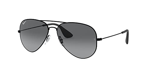 Ray-Ban RB3558 Aviator Sunglasses, Black/Polarized Light Grey Gradient Grey, 58 mm