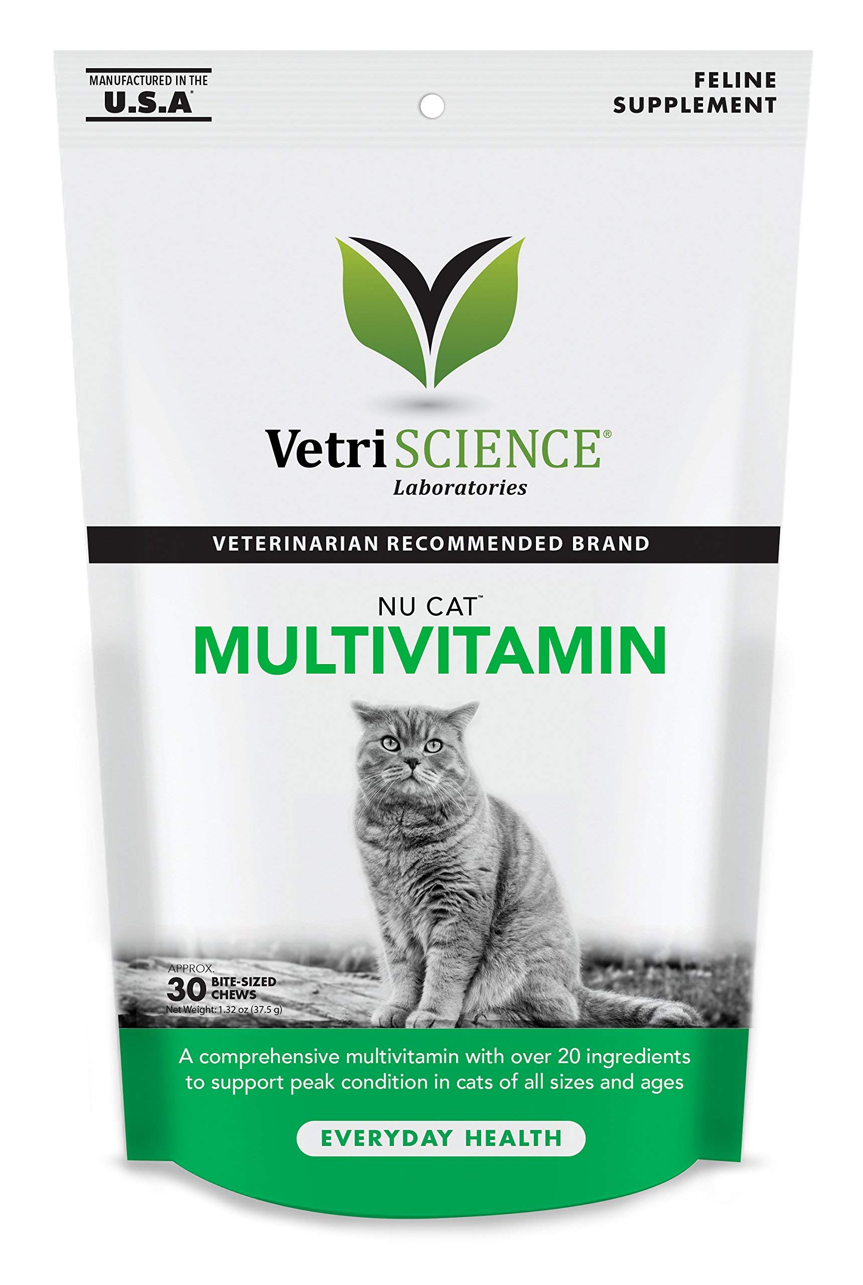 VETRISCIENCE NuCat Multi Vitamin for Cats, 30 Chews - Complete MultiVitamin Supports Skin and Coat, Immune System, Eye Sight and Everyday Wellness