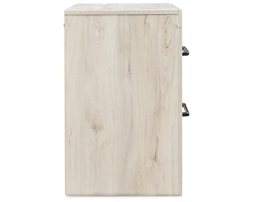 Signature Design by Ashley Cambeck Farmhouse Industrial 2 Drawer Two Drawer Nightstand with 2 Slim-Profile USB Charging Stations, Whitewash
