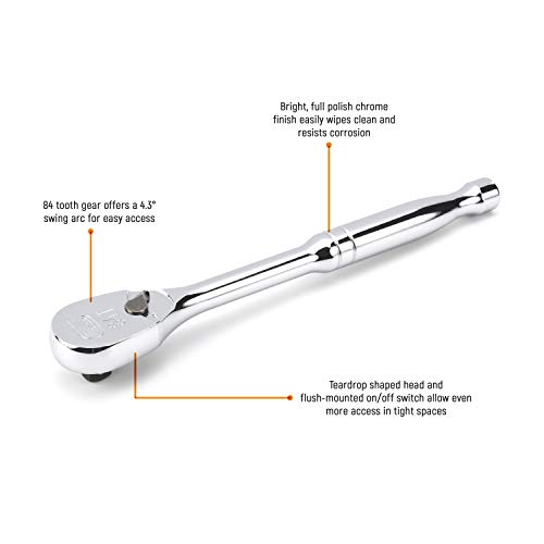GEARWRENCH 3 Piece 1/4", 3/8" & 1/2" Drive 84 Tooth Full Polish Teardrop Ratchet Set - 81206A-07
