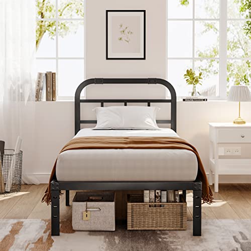 ZIYOO Twin XL Bed Frame with Headboard, 3000LBS Heavy Duty Platform Mattress Foundation/Box Spring Replacement, 14 Inch Height Metal Bed Frame