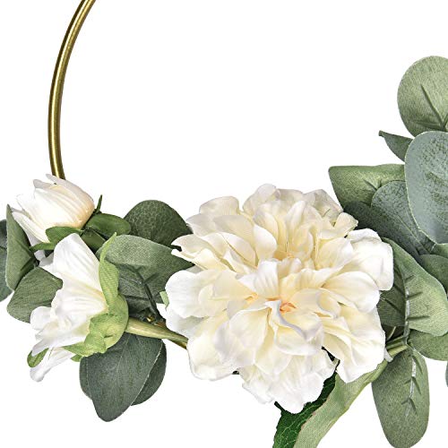 Dolicer Floral Hoop Wreath, Geometric Wire Round Triangle Square Hoop Frame of Artificial Peony Flower and Eucalyptus Vine Wreath for Wedding Backdrop Wall Garden Balcony Home Decor, 3 Pcs, White…
