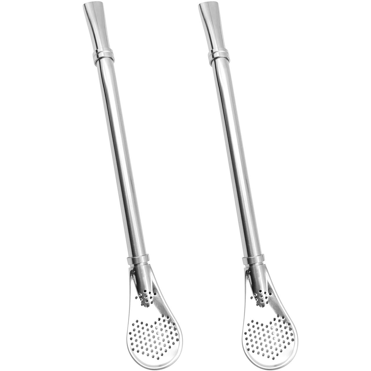 GFDesign Yerba Mate Bombilla Gourd Drinking Filter Straws 304 Food-Grade 18/8 Stainless Steel - Set of 2 with Cleaning Brush - 6.1" Long