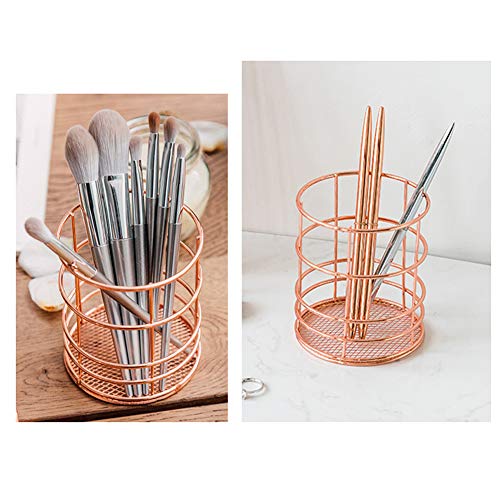 Rose Gold Metal Wire Desktop Pencil Holder Pen Cup Modern Decorative Makeup Brush Pot Multi-Use Desk Stationery Storage Organizer Container for Women, Girls, Office, Home, Dorm