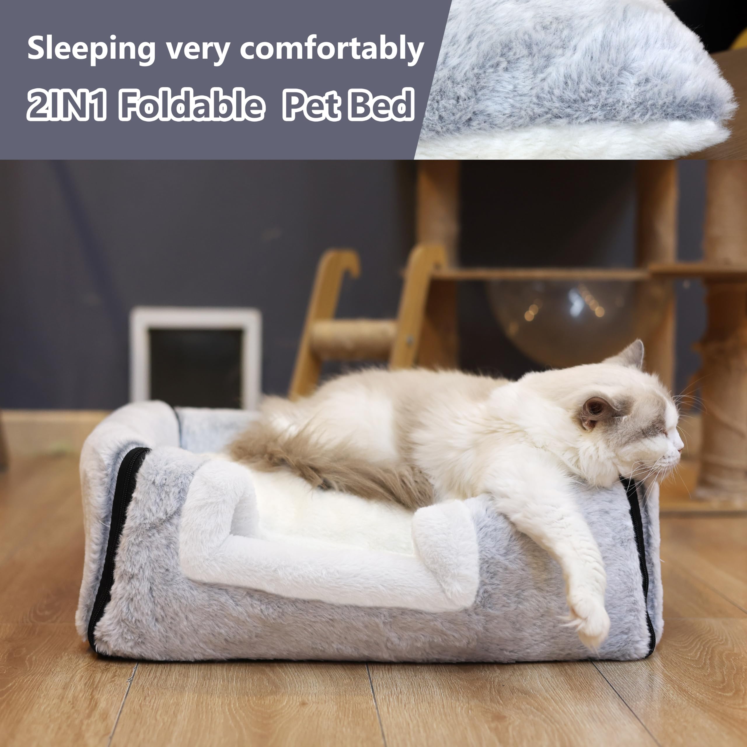 OMLIVLIES cat Bed cave-cat beds for Indoor Cats,Soft and Comfortable Cute cat Bed,cat House,with Removable Washable Cushioned Pillow,Enclosed cat Bed,Kitty cat hut、Hideaway,Small Dog Tent Grey