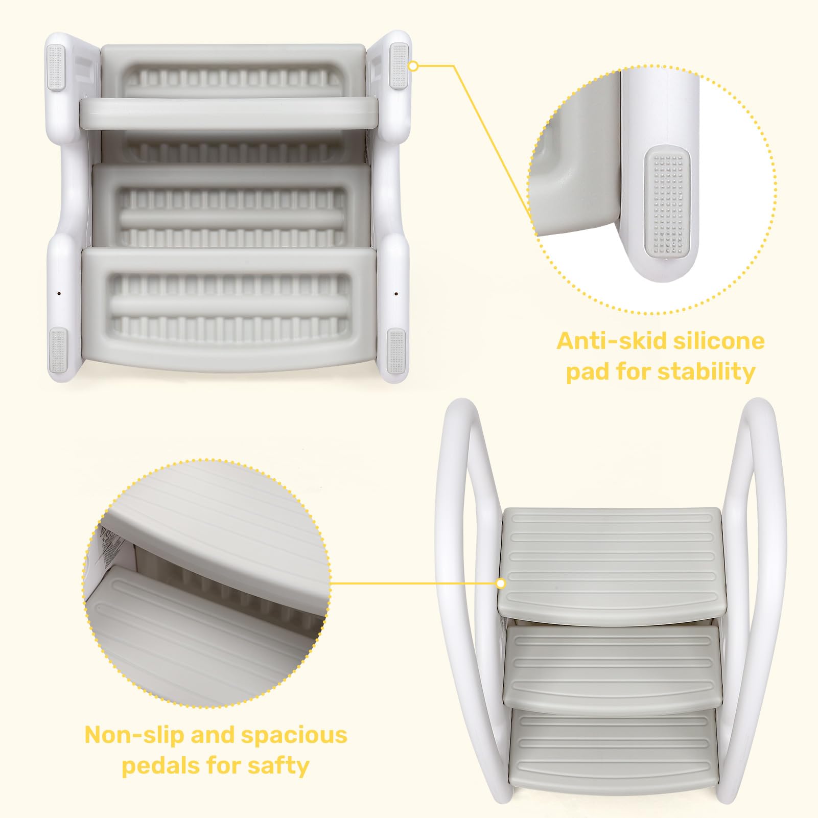 GAOMON Toddler Step Stool, Kids Step Stool with Handles Sides, Plastic 3 Step Stool for Bathroom Sink,Kitchen Counter,Toilet Potty Training, Stepping Standing Stool Helper Lightweight Non-Slip