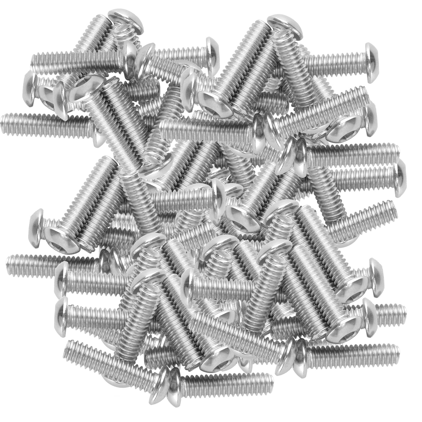 HEIHAK 100 PCS 1/4-20 x 1 Inch Button Head Socket Cap Bolts Screws, 18-8 304 Stainless Steel Hex Bolts, Hex Head Cap Screw Bolts Fastener, Silver Finish, Fully Threaded, Allen Hex Drive