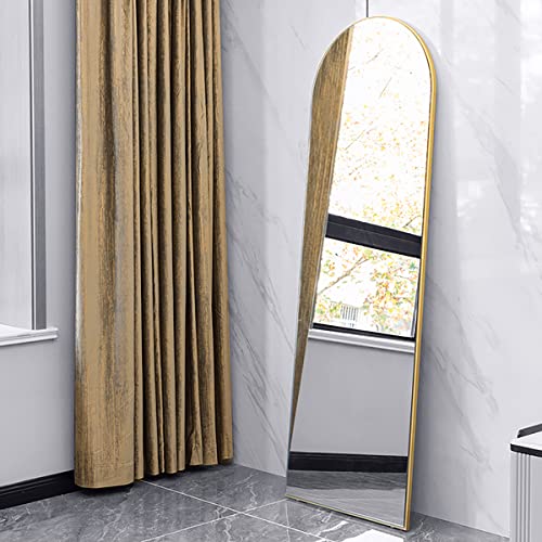ZMYCZ Full Length Mirror, 65"x22" Floor Mirror with Stand Hanging or Leaning, Arched Freestanding Mirror, Large Wall Mounted Mirror with Thin Wood Frame, Dressing Body Mirror for Bedroom (Gold)