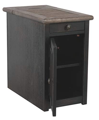 Signature Design by Ashley Tyler Creek Rustic Chair Side End Table with Pull-Out Tray & USB Ports, Brown