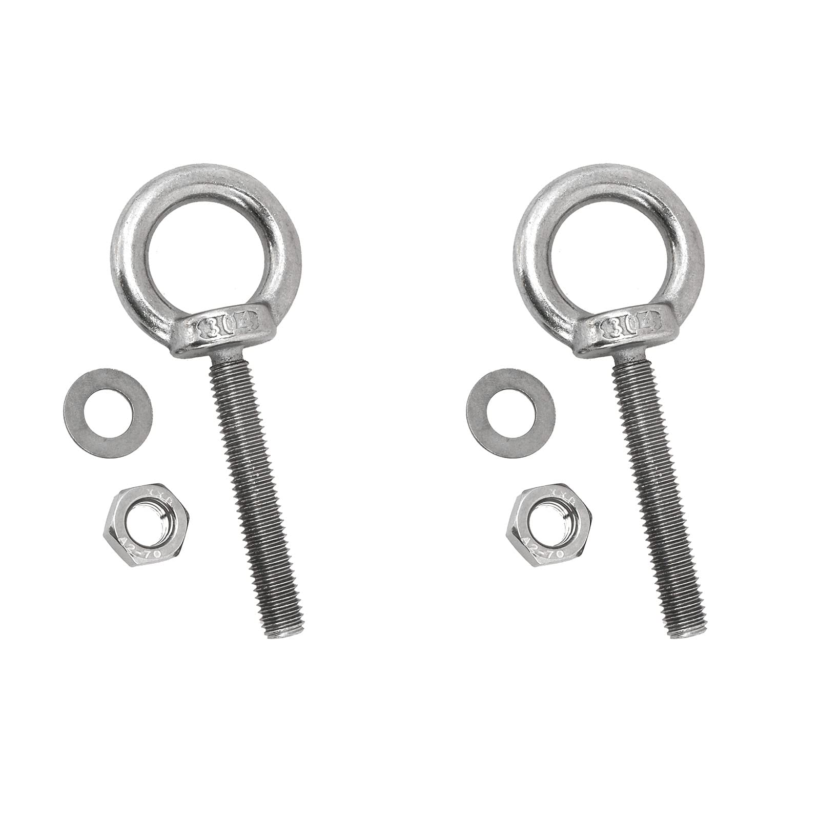 heyous 2pcs Stainless Steel Eye Bolt Kit M8x50mm Male Thread Machinery Shoulder Lifting Ring Eye Bolt with Washers