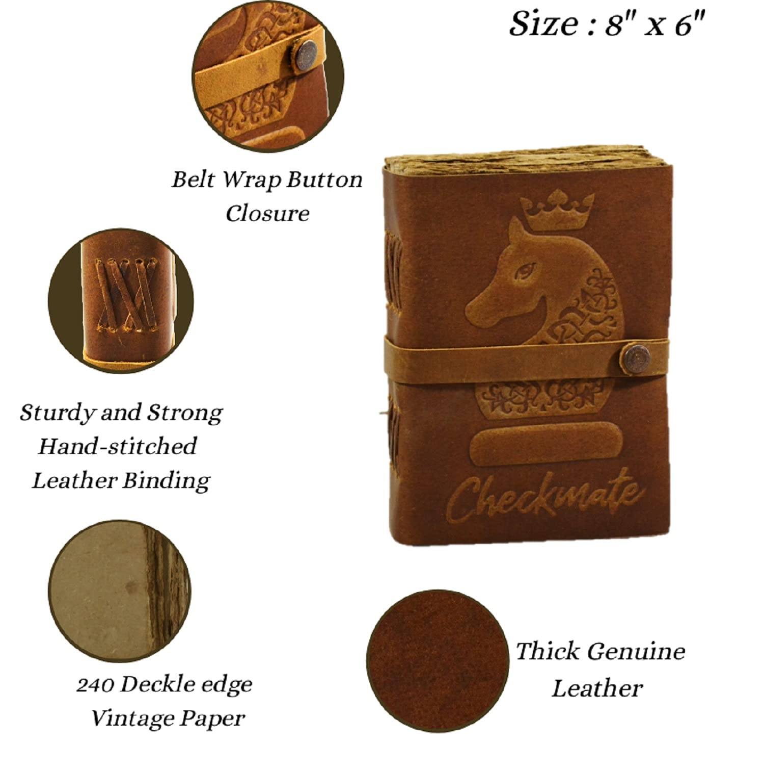 Erangle Genuine Leather Journal-Antique Vintage Deckle edge Handmade Unlined Pages Sketchbook-Drawing Diary for Men and Women, Brown (8" (H) x 6" (L))