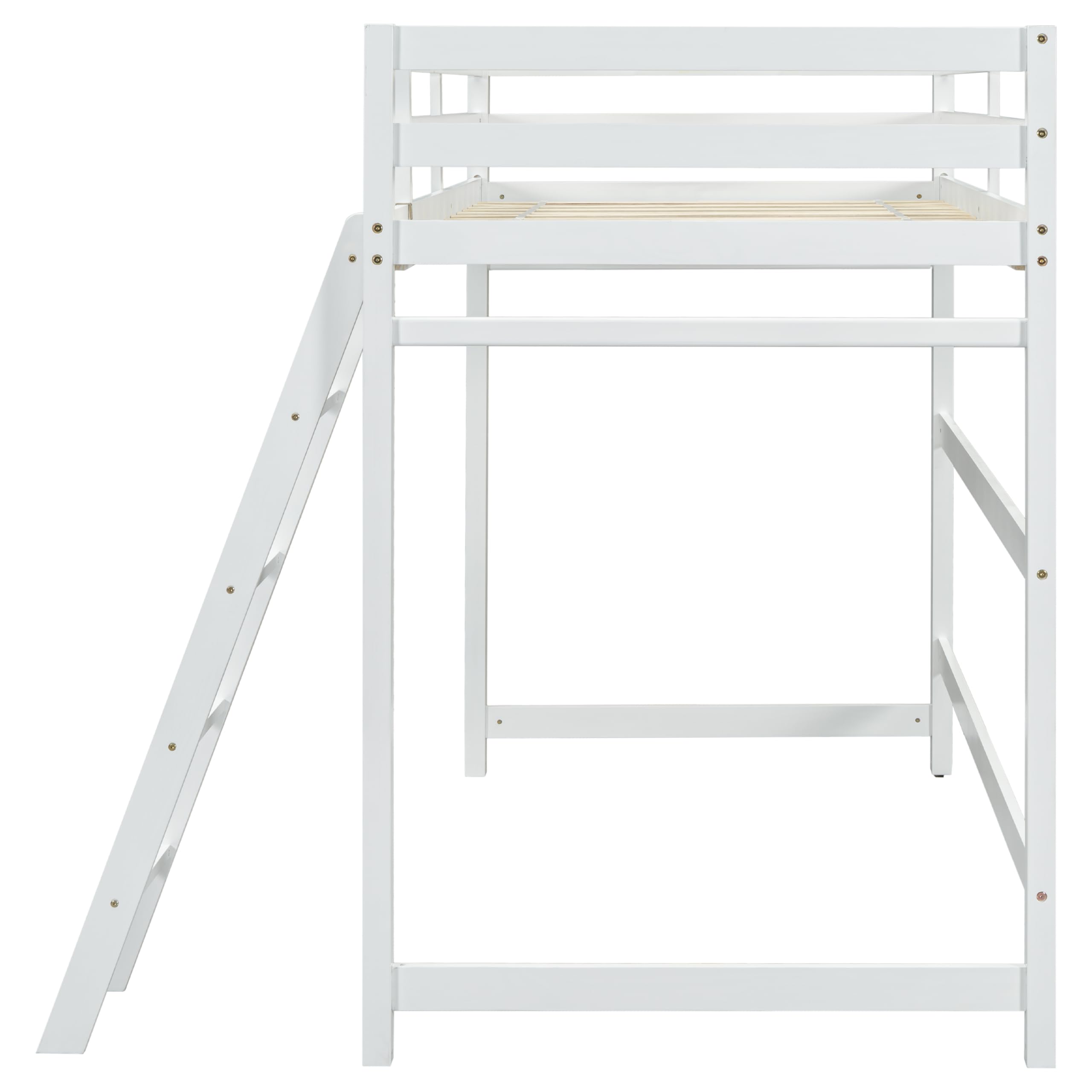 Harper & Bright Designs Twin Size Loft Bed Frame,Wooden Kids Loft Bed with Inclined Ladder & Full-Length Guardrail, High Loft Bed for Teens Girls Boys, Space-Saving, White