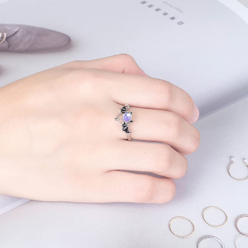 HEIMAXING Angel Devil Moonstone Couple Rings Matching Rings Open Adjustable Promise Rings Gift for Her Him (Silver)