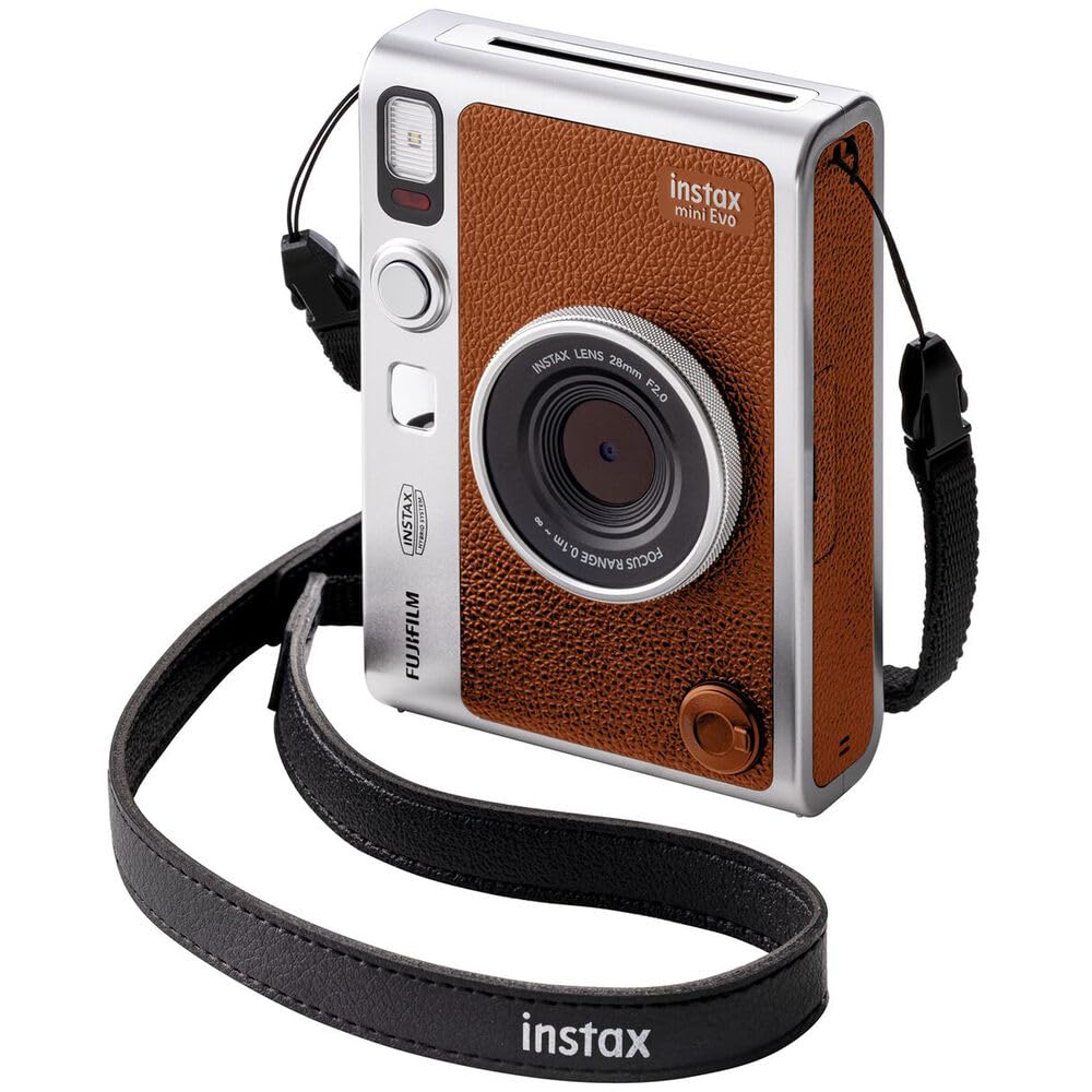 Fujifilm INSTAX Mini EVO Hybrid Instant Camera (Brown) Bundle, Includes: 60 INSTAX Mini Film (60 Exposures), SanDisk 32GB MicroSDHC Memory Card and More (5 Items)