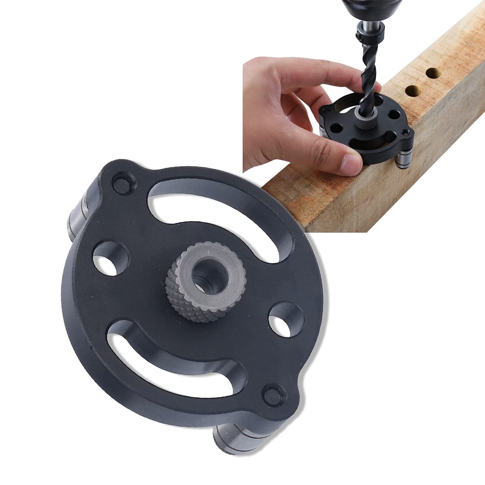 Dowel Drill Guide, Vertical Self Centering 3-10mm Locating Aluminum Alloy Round Pin Carpentry Drilling, Straight Hole Puncher Dowel Jig Positioner Locator Kit Tools,Black