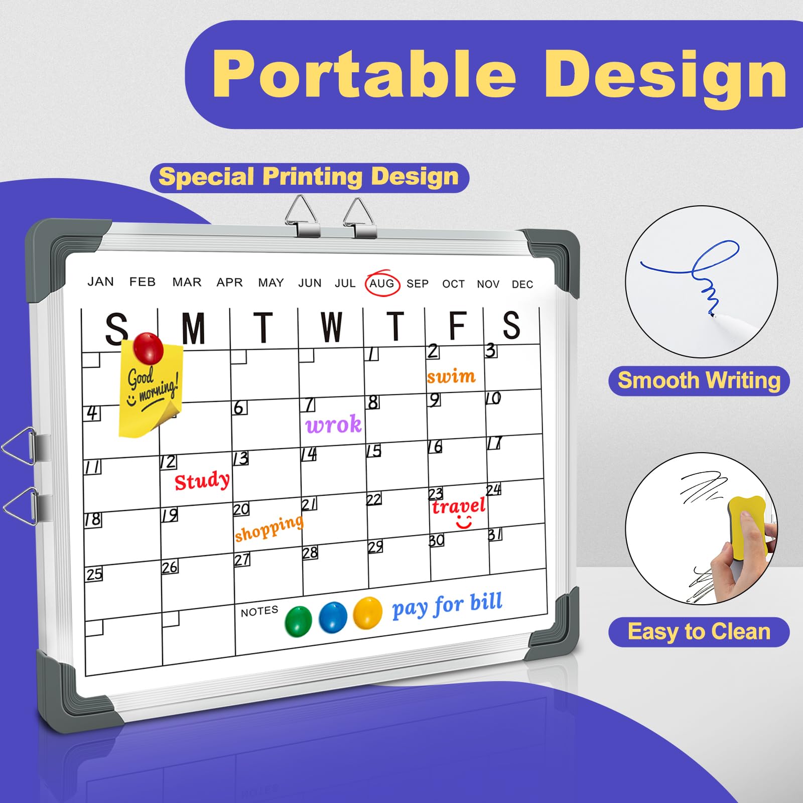 Dry Erase White Board for Wall, 16" x 12" Magnetic Dry Erase Board Hanging Double-Sided Planner Whiteboard Memo, Weekly Portable Board for List, School, Office, Kitchen, Home