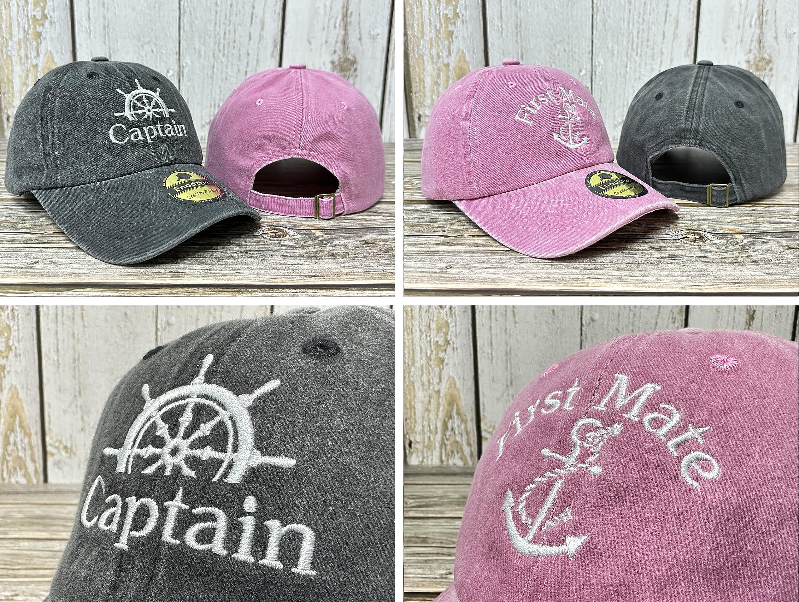 Enodtter Embroidered Captain First Mate Hats for Men Women, Nautical Marine Sailor Gift, Black Pink Skipper Boating Baseball Caps
