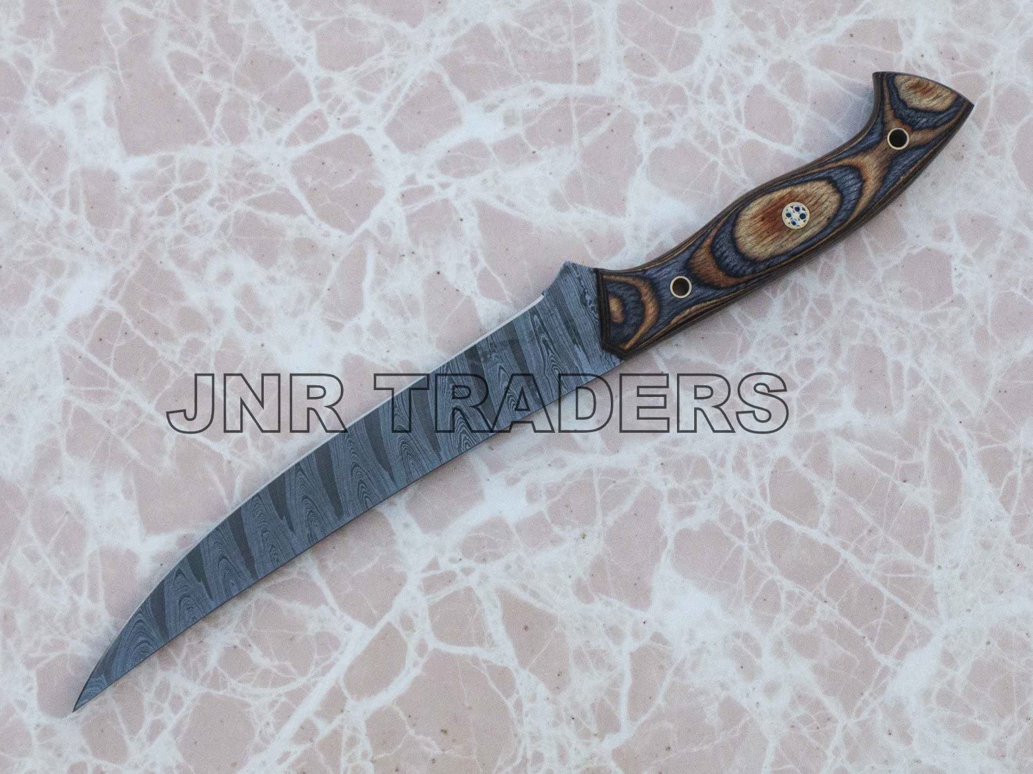 JNR Traders Damascus Boning Knife for Meat Cutting 13" Handmade Fillet Knife Thin Sharp Chef Kitchen Knife with Leather sheath Wood Handle vk3731