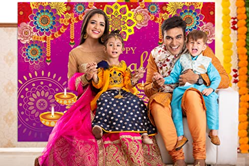Funnlot Wall Backdrop for Diwali Festival Decorations - 5.9 x 3.2ft Banner for Happy Diwali Photo Booth