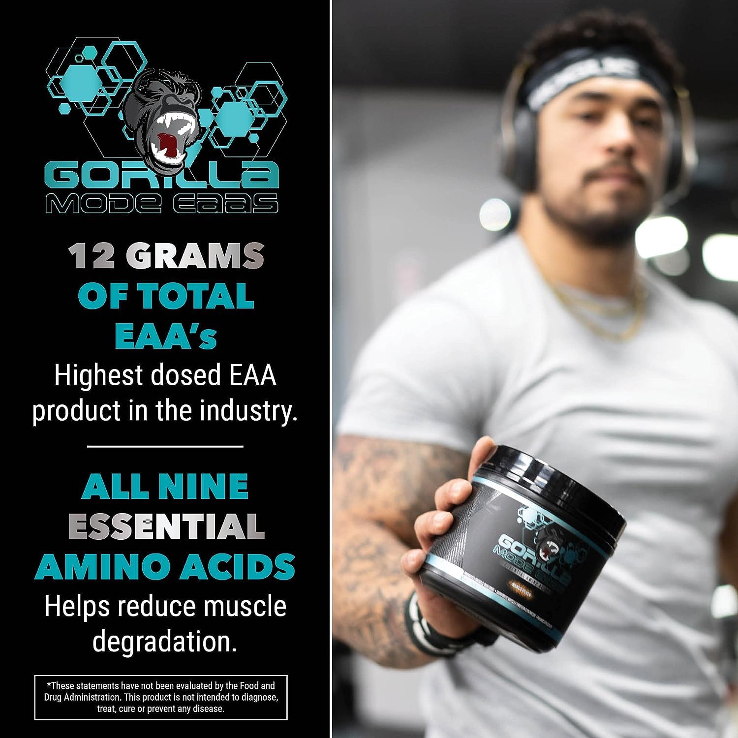 Gorilla Mode EAAs - Essential Amino Acids to Support Muscle Building, Enhanced Recovery, and Protein Synthesis/Use Before, During, or After Your Workout / 492 Grams (Lemon Lime)