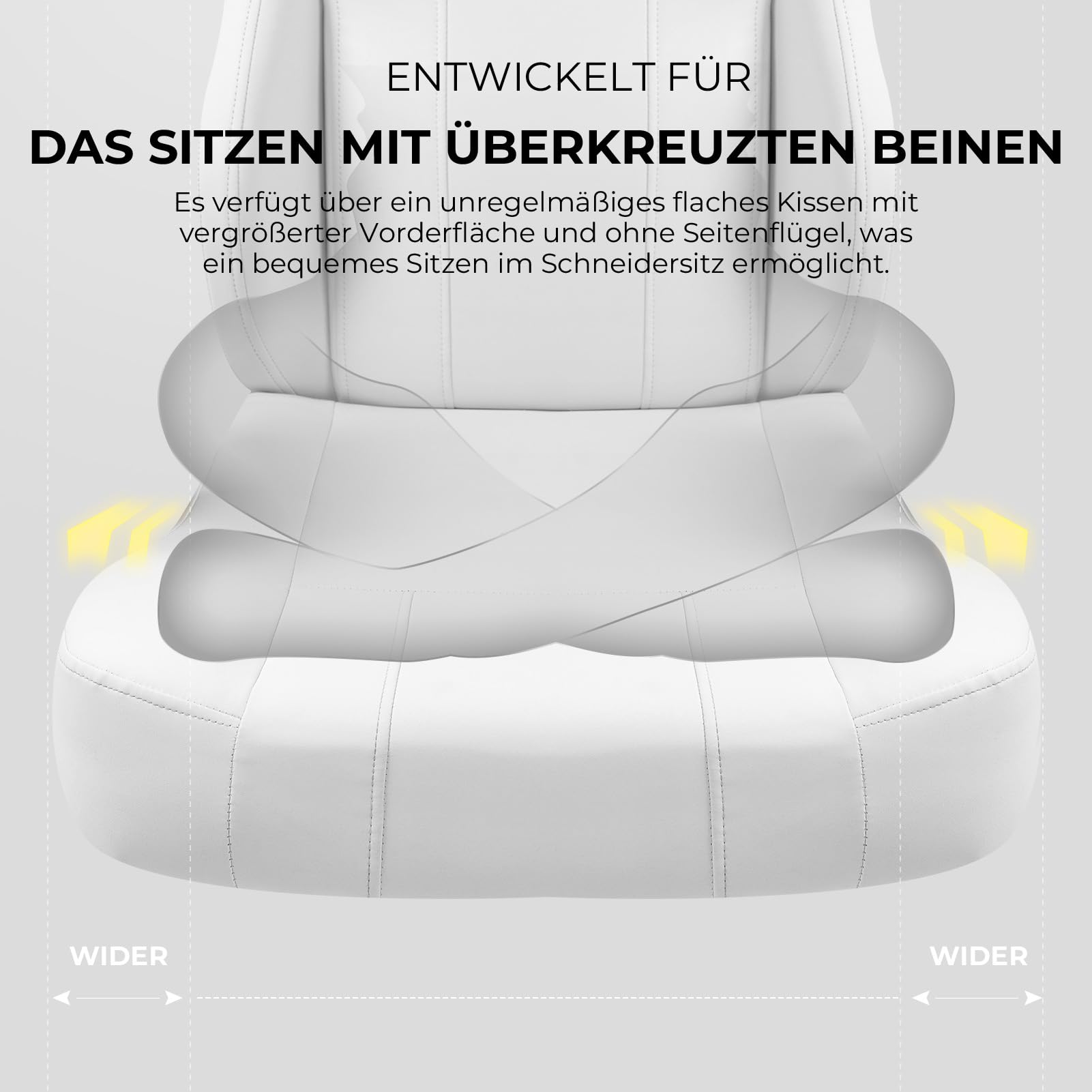 Dowinx Cross Legged Gaming Chair with Gravity Locking Wheels, High Back PU Leather Computer Chair for Heavy People, Big and Tall Game Chair with Lumbar Support(White)