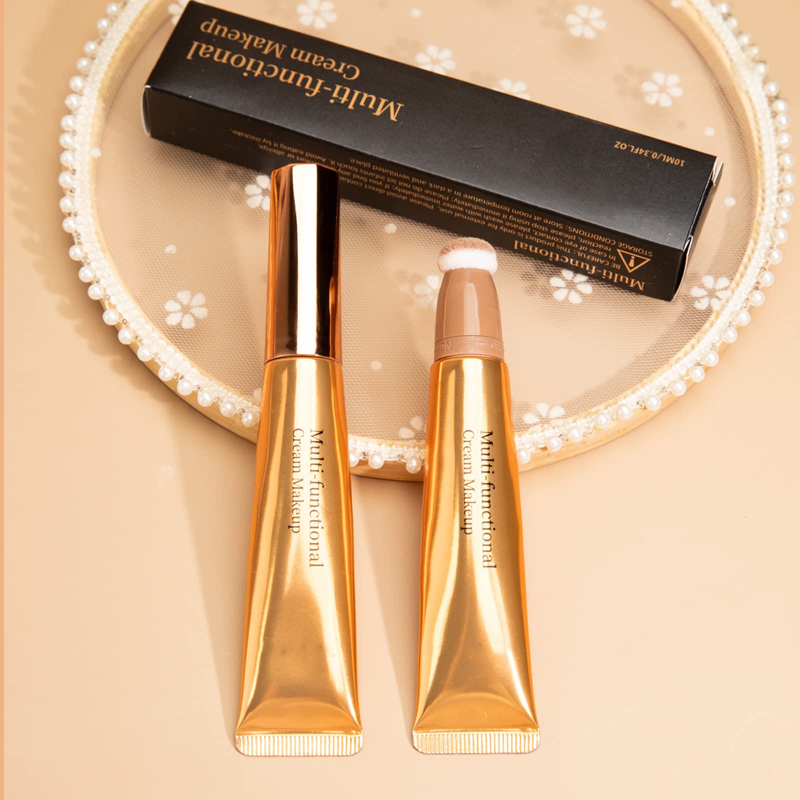 Domality 4pcs Bronzer Liquid Beauty Wand, Liquid Face Contour Highlighter Blush Stick with Cushion Applicator, Long Lasting Natural Matte/Shimmer Finish, Smooth Silky Makeup Stick for Face