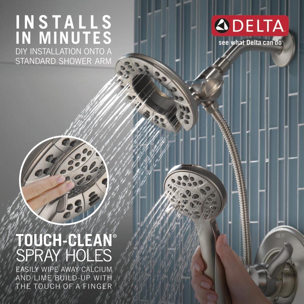 Delta Faucet 4-Spray In2ition Dual Shower Head with Handheld Spray, Brushed Nickel Shower Head with Hose, Showerheads & Handheld Showers, Handheld Shower Heads, Stainless 58499-SS