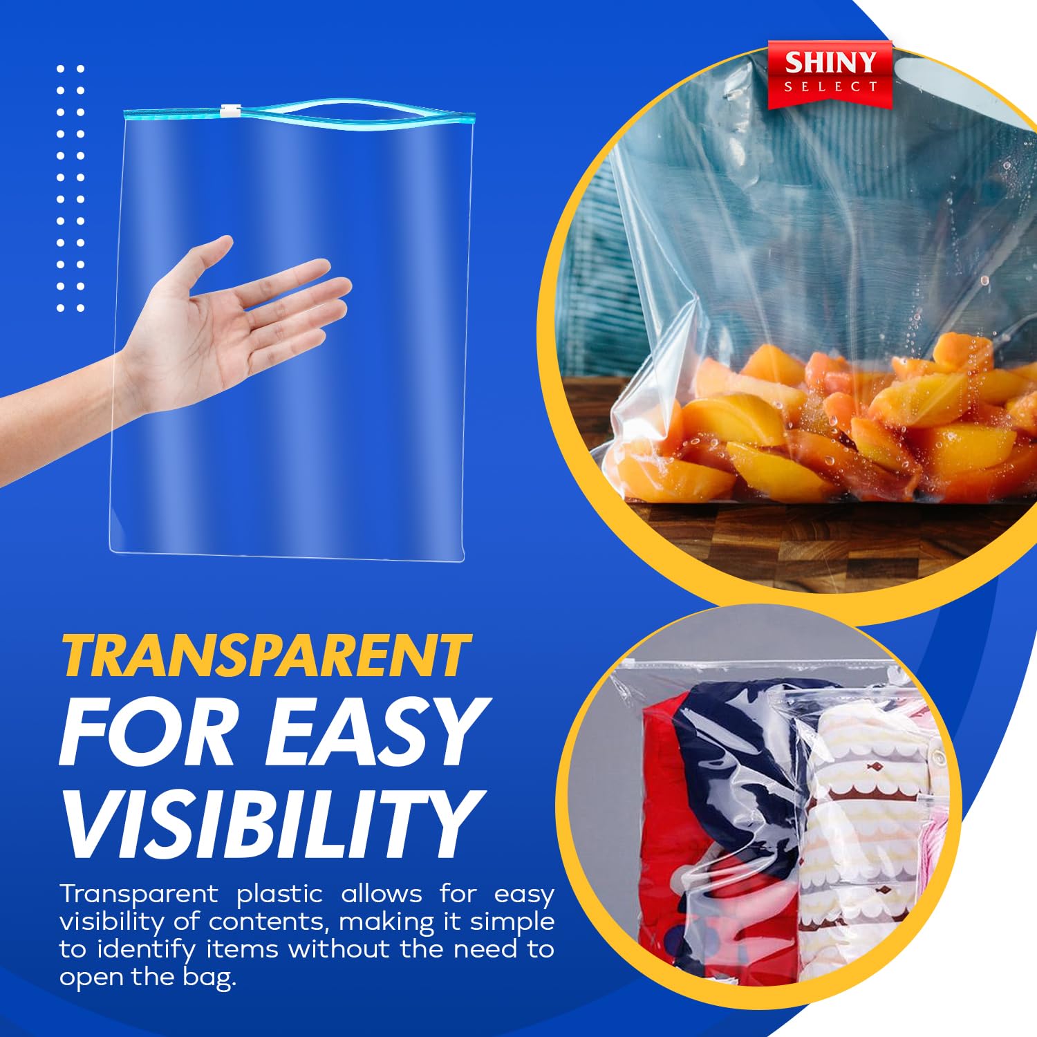 Shiny Select 5 Gallon Jumbo Slider Storage Bag, 18x24, 10 Bags β Resealable Extra Large Clear Plastic, 2 Mil Thick - Home Organization, Luggage, Travel, Kitchen Use, Baby Essentials, Seasonal Clothes