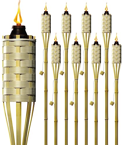 Matney Bamboo Torches for Outside Mosquitos Repellent - Includes Metal Oil Canisters with Snuffer Covers - Mosquito Torches Outdoor - Great for Outdoor Decorating & Parties, XL 60 Inches (8 Pack)