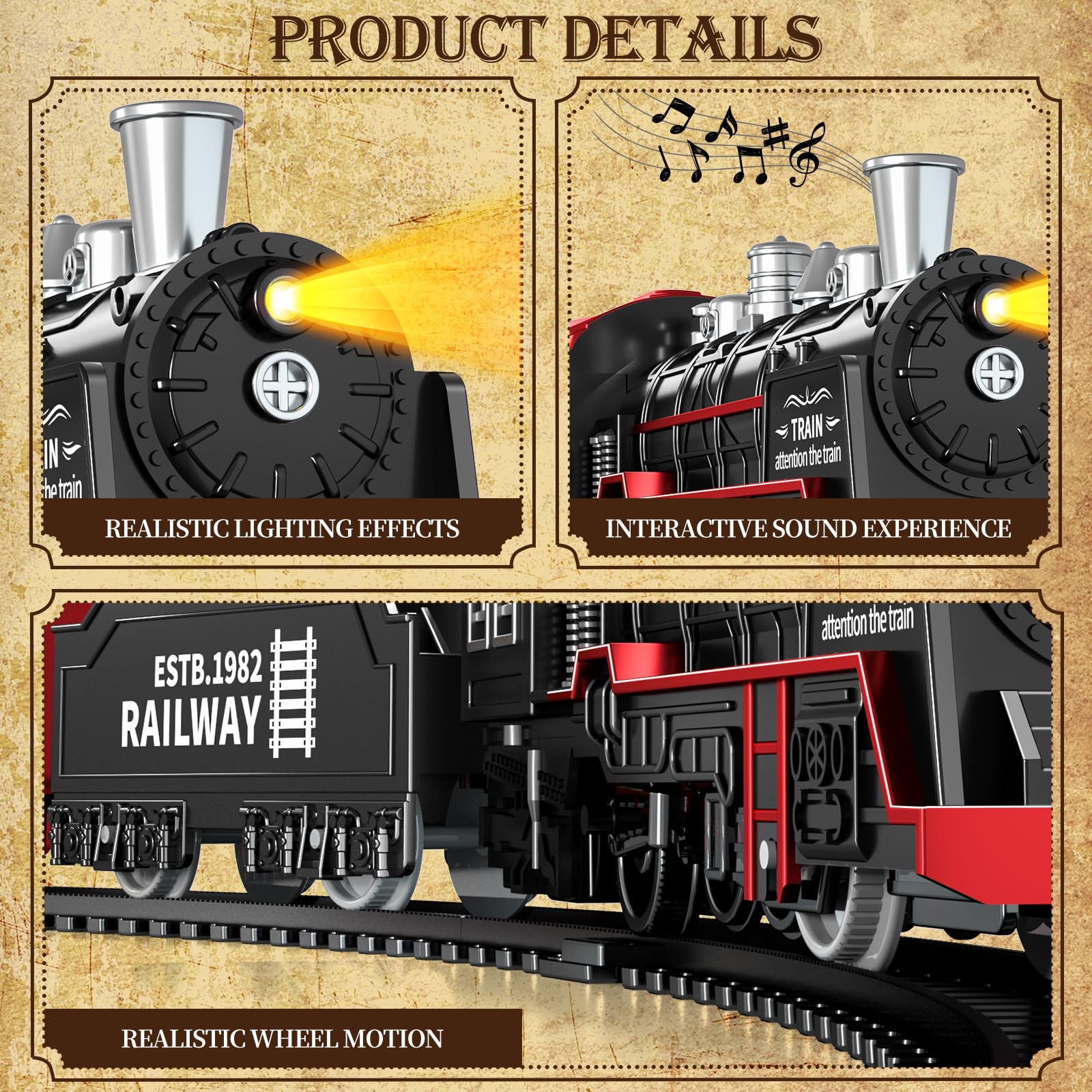Doloowee Mini Train ElectricTrain Set with Retro Classic Steam(18pcs) Light & Sounds, Gift for Kids, Boys & Girls 3-6 Years
