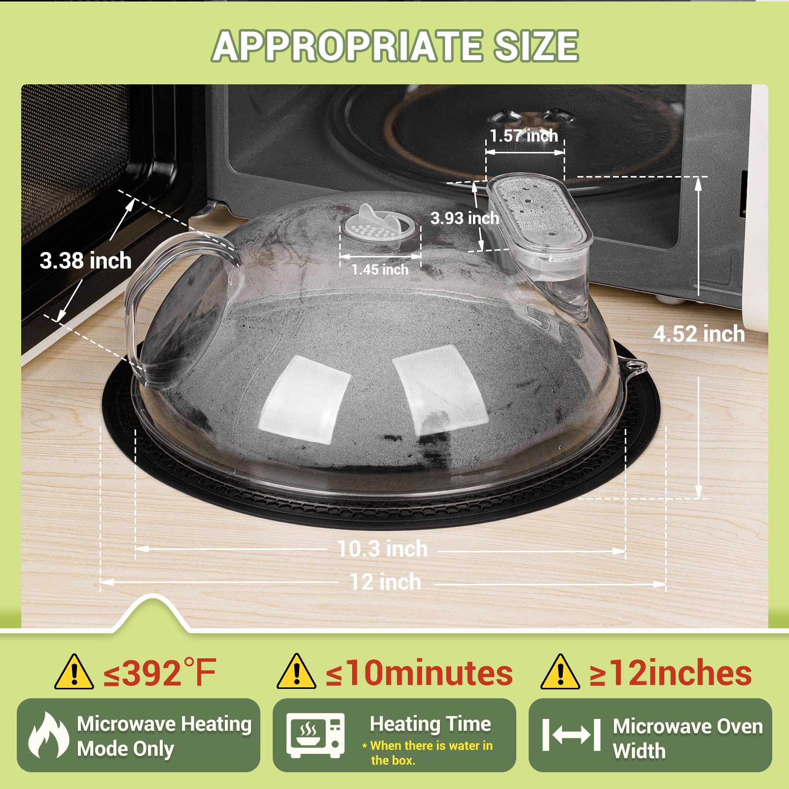 MAGJIUKE Microwave Splatter Cover for Food, Clear Microwave Lid with Water Steamer, Integrated Handle, Splatter Guard, 10” Plate Covers & 12" Mat, BPA-Free, Essential Kitchen Gadgets and Accessories