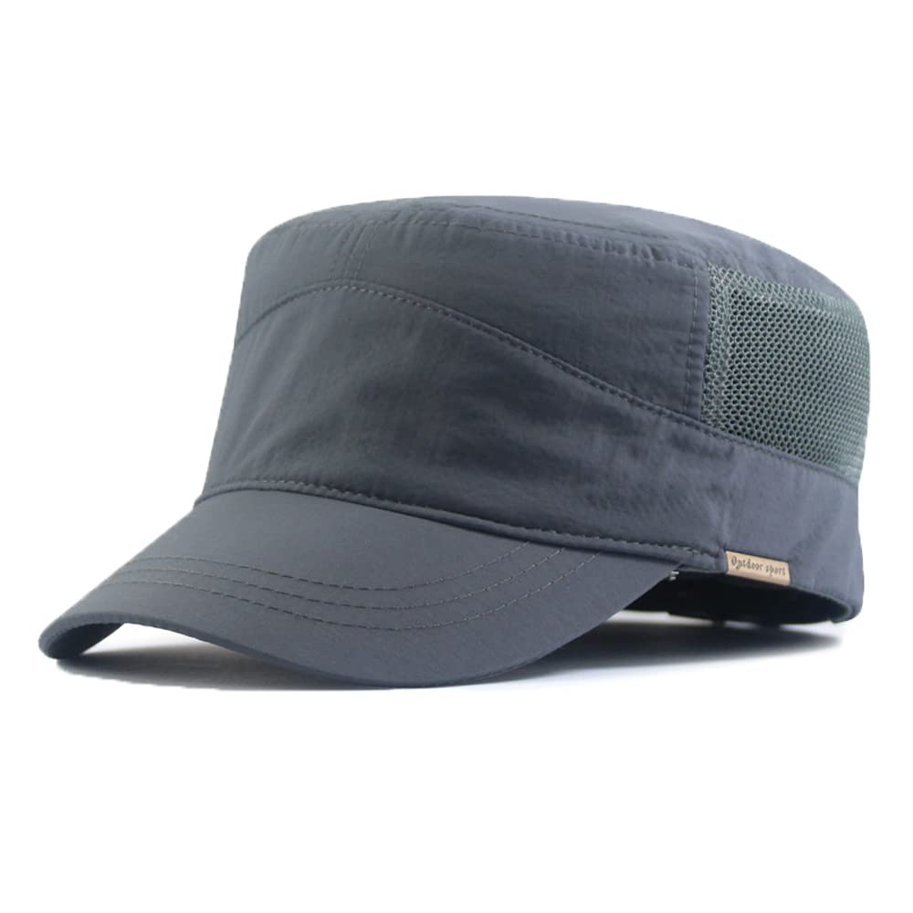 FASHIXD Mesh Military Cap Plus Size Hats for Men Summer XL Army Hats Quick Qry Short Bill Hat Cadet Cap (as1, Alpha, x_l, Dark Grey)
