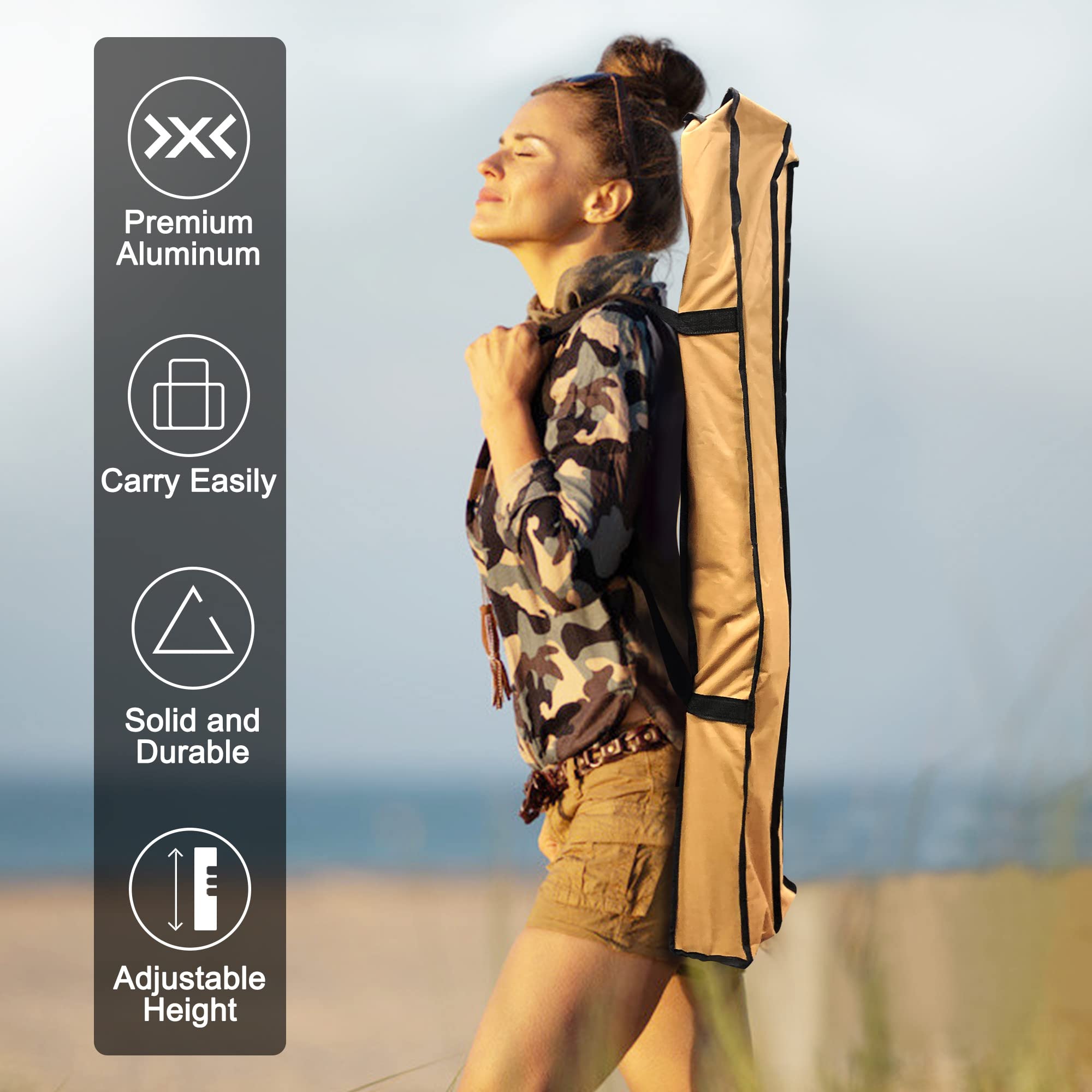 FiveJoy Folding Camping Table Outdoor Portable Picnic Camp Table with Aluminum Legs Adjustable Height Roll Up Table with Mesh Layer for Picnic Beach Grill Backyard Kitchen