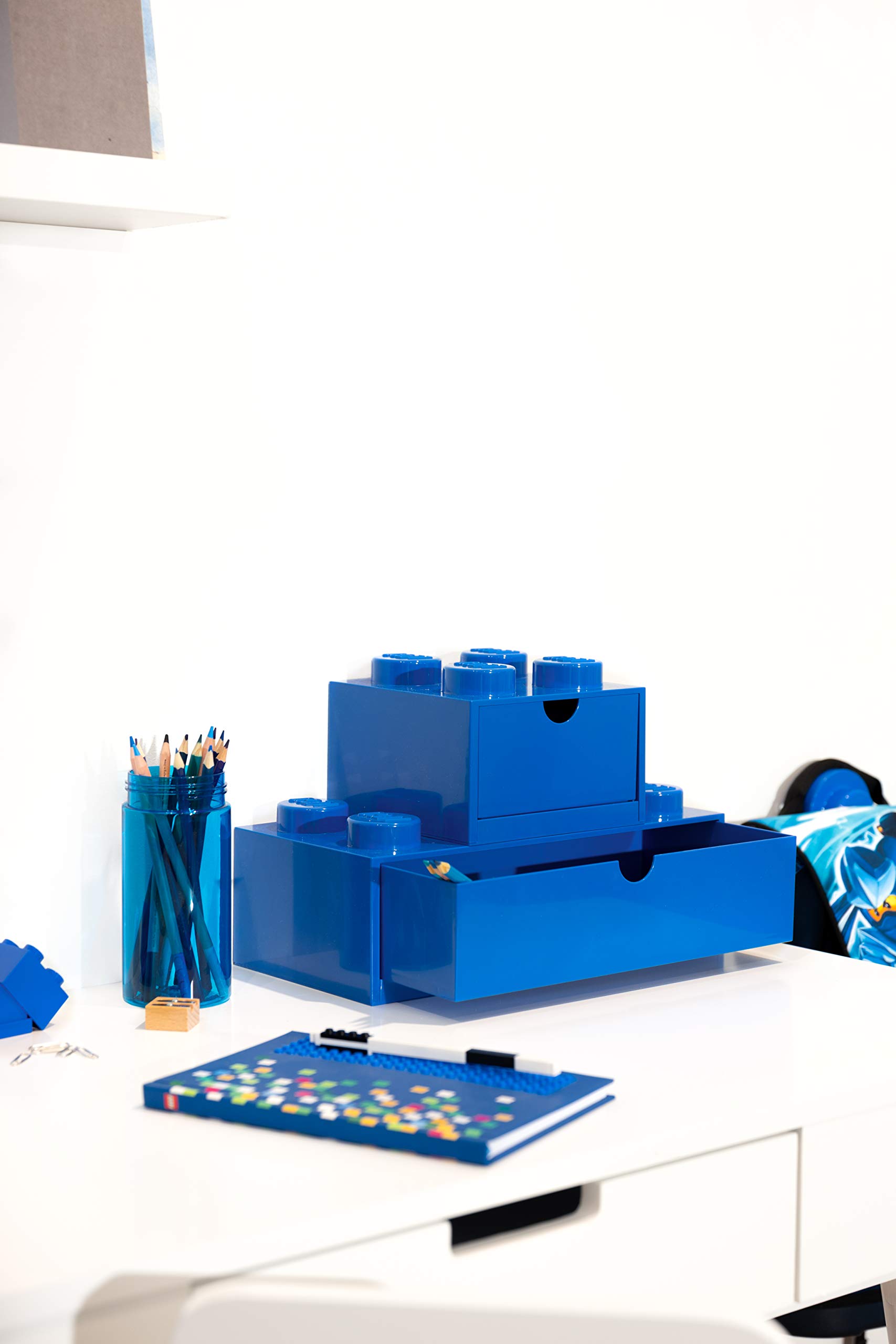 ROOM Copenhagen Lego Storage Brick 4 Desk Drawer, 4-Stud Stackable Tabletop Storage Box, 6.2 x 6.2 x 4.4 in, Black