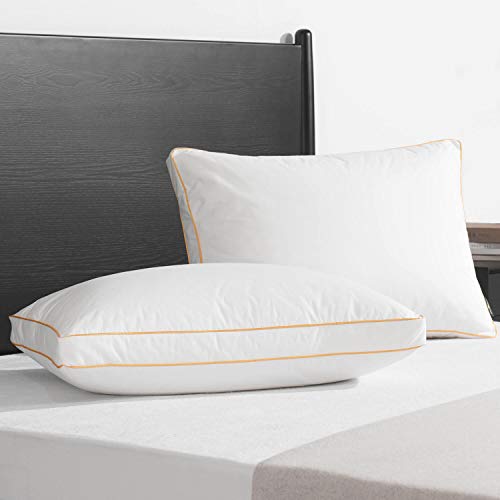 downluxe Down Feather Pillows - 2 Pack Gusseted Bed Pillows for Sleeping with Soft 100% Downproof Cotton Shell, King Size