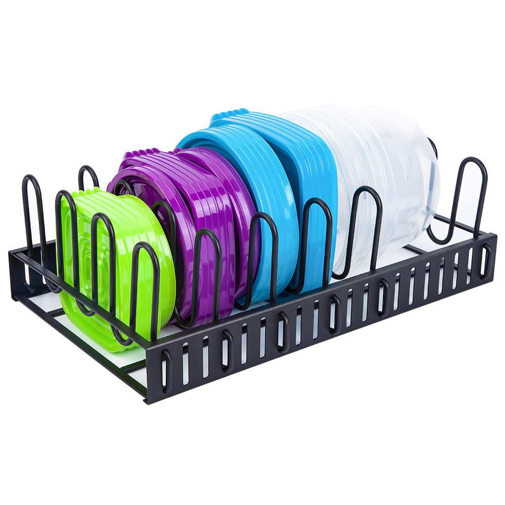 GeekDigg Adjustable Plastic Pot Lid Organizer, Black, 15.7 x 10.2 Inches, Expandable