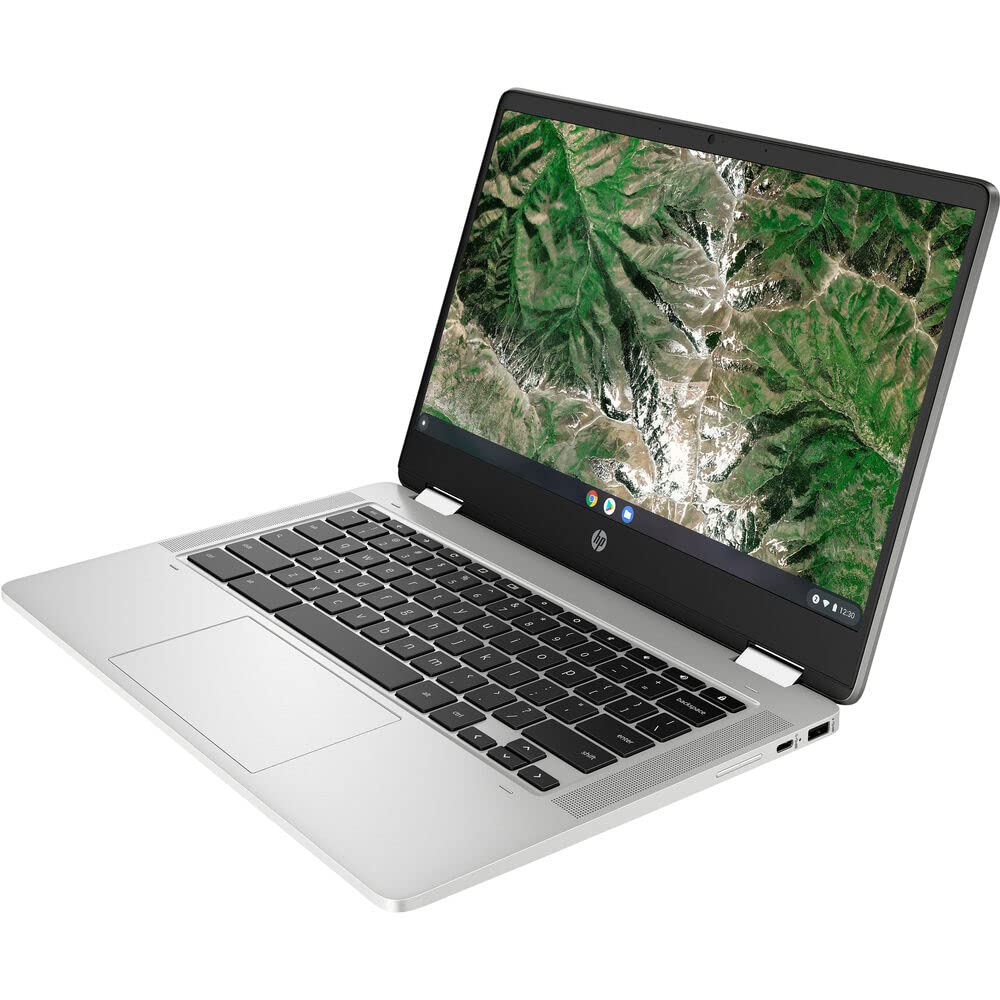 HP Laptop X360 14a Chromebook 14" HD Touchscreen, Entertaining from Any Angle Intel Celeron, 4GB DDR4 64GB eMMC WiFi Webcam Stereo Speakers Bluetooth 4.2 Chrome Silver (Renewed)
