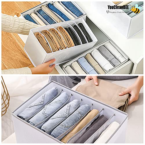 YouClean YouCleanBEE Foldable 2PCS Wardrobe Clothes Organizer 7 Grids Clothing for Folded - Storage box Shirts, Pants, Trousers, Skirts, Bra & Sweaters Replacement White with Gray