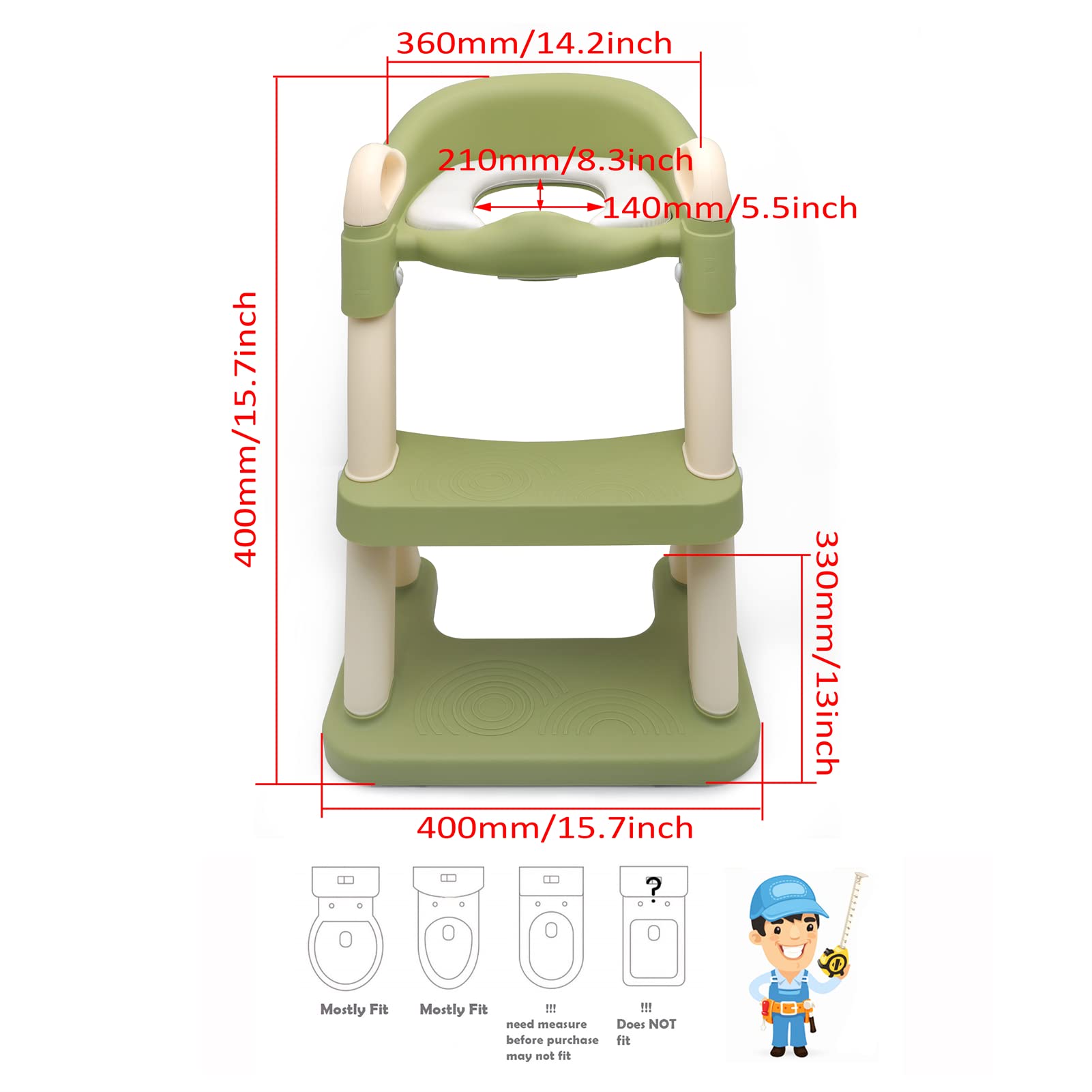 ๐๐๐๐ค๐ฎ๐ฅ๐ฅ๐ Toddler Potty Training Toilet, Potty Training Seat With Ladder, Toddler Toilet Training Potty for Kids Boys Girls, Non-slip Foldable, Green