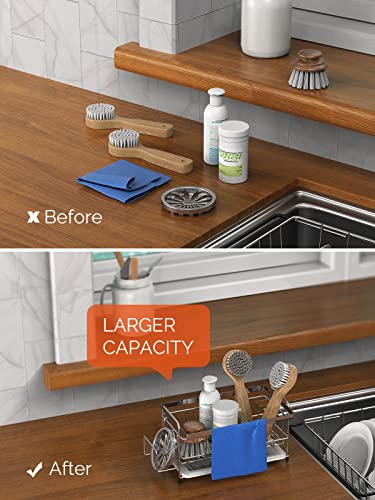 FixOwl Sink Caddy Kitchen Sink Organizer Sponge Holder for Kitchen Sink Non-Slip Countertop Organizer SUS304 with Removable Tray, Silver