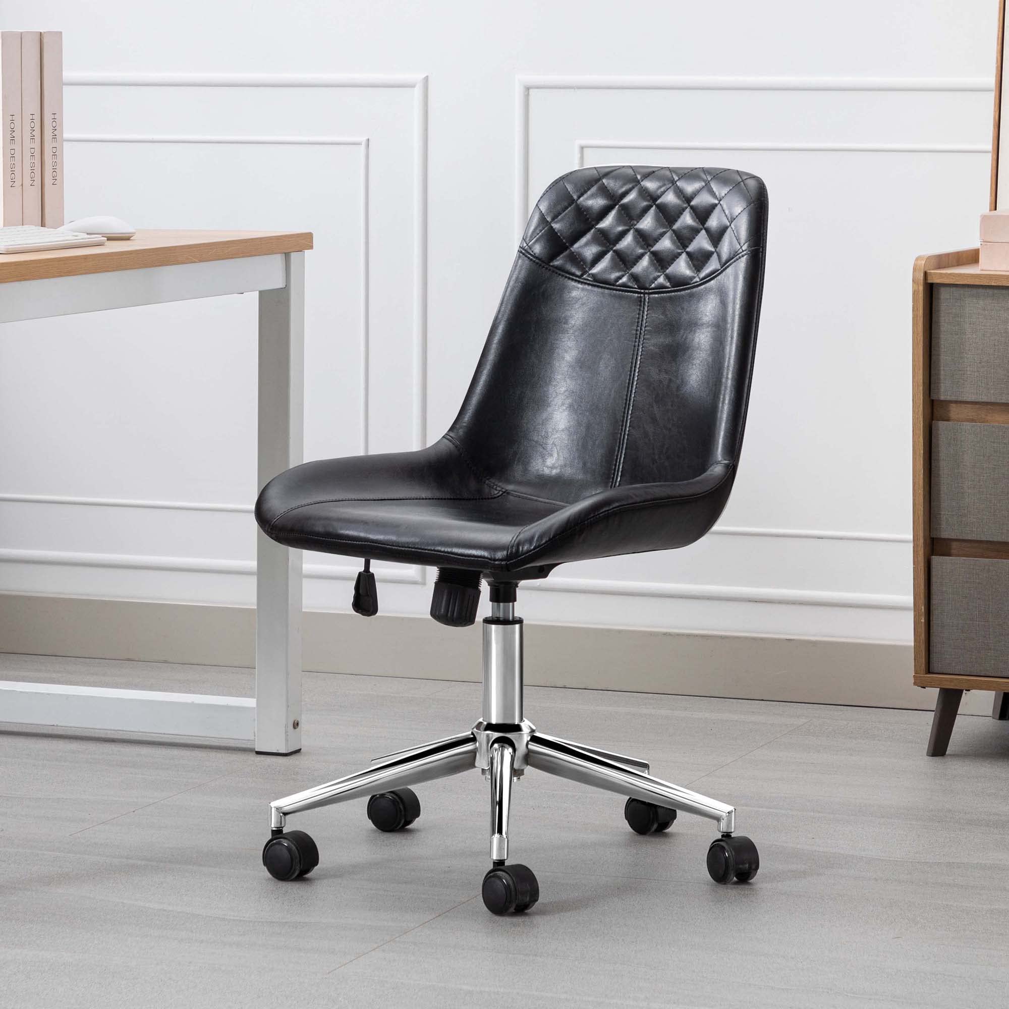 DUHOME Modern PU Leather Office Chair Desk Chair Swivel Height Adjustable Computer Chair with Wheels, White